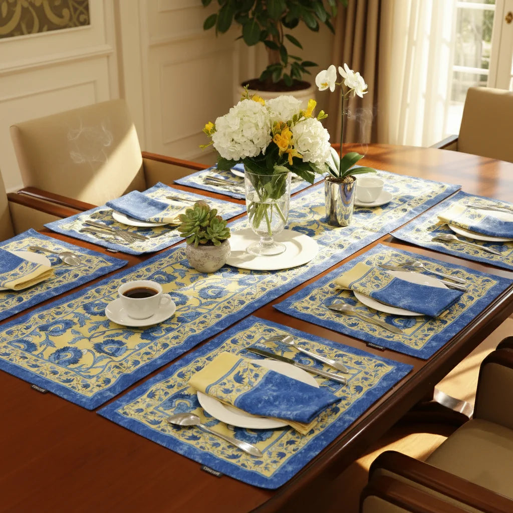 Saffron Blue Table Linen Set – Crescent Home Store